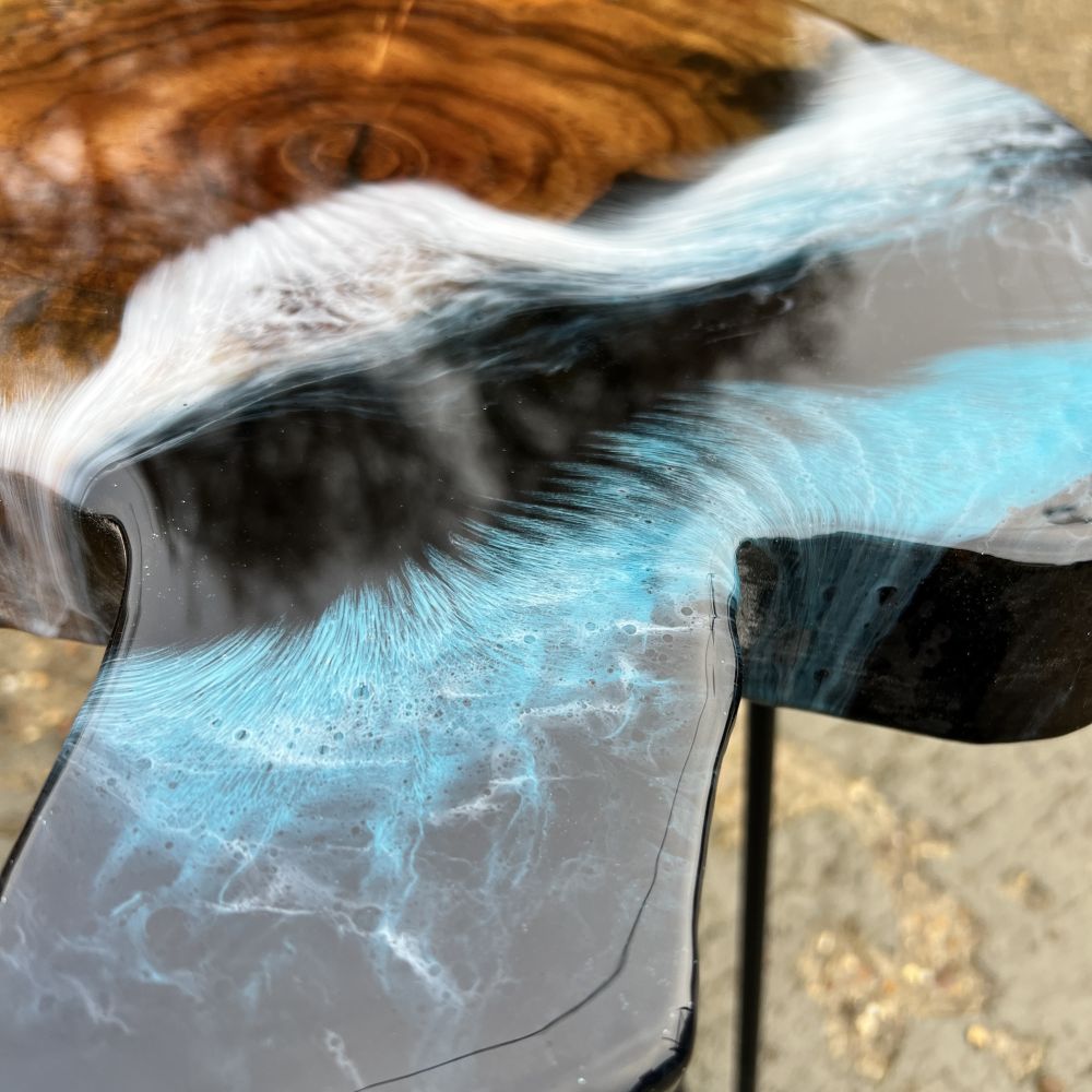 Teak & Resin Ocean Art Side Table