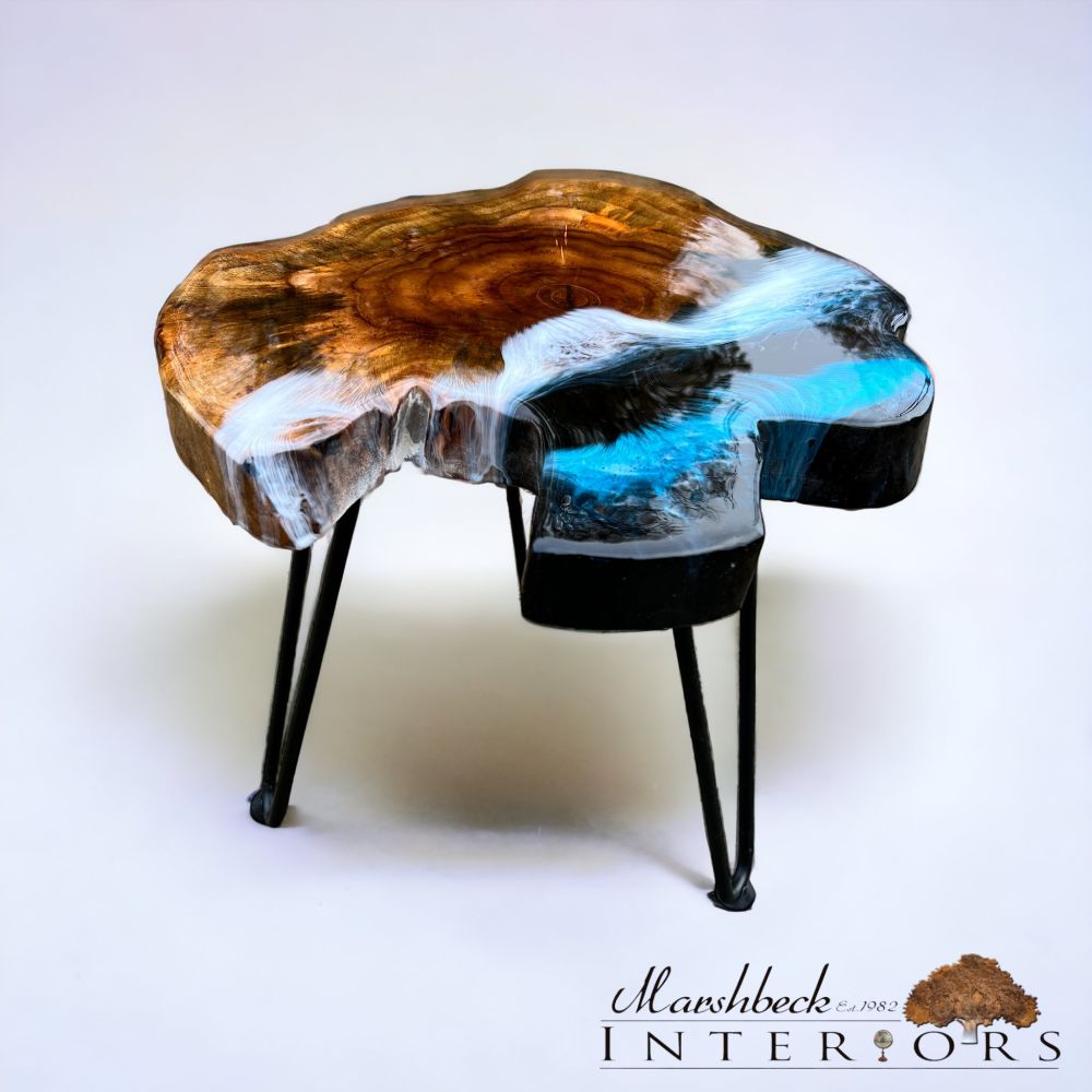 Teak & Resin Ocean Art Side Table