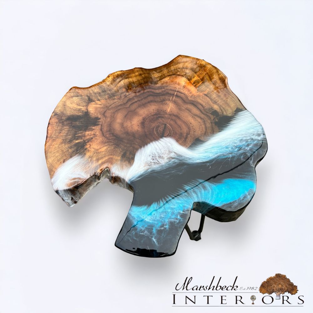 Teak & Resin Ocean Art Side Table