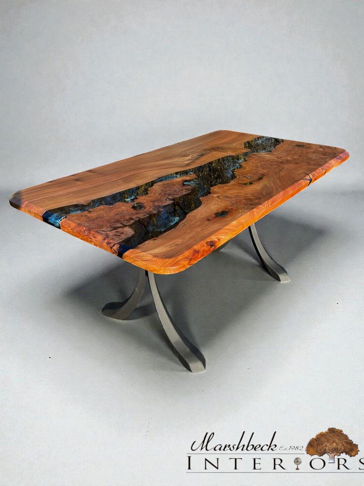 Burr Elm Midnight Sea Dining Table